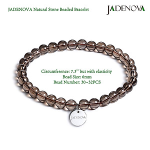 JADENOVA 6/8mm Natural Smoky Quartz Gemstone Bracelets Round Beads Stretch Bracelet Adjustable Beaded Bracelet Couple Distance Bracelets Unisex (2pcs Bracelet Set)