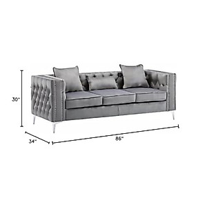 Lilola Home Lorreto Gray Velvet Sofa