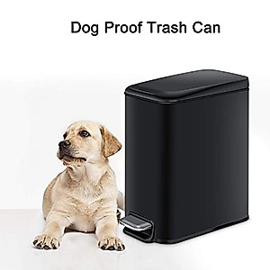 H+LUX Slim Small Bathroom Trash Can with Lid Soft Close,Black Small Trash can for Bathroom Bedroom Office with Removable Inner Wastebasket, Rectangular Foot Pedal Trash Bin, 5L/1.3Gal