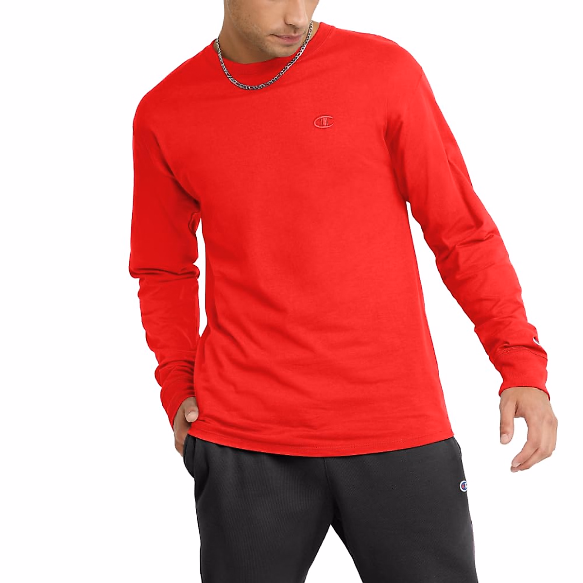 Champion, Classic Long Sleeve, Comfortable, Soft T-Shirt for Men (Reg. or Big & Tall), Scarlet, Large