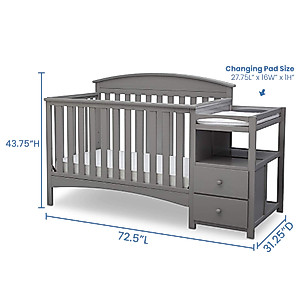 Delta Children Abby Convertible Crib 'N' Changer + Changing Pad and Cover [Bundle], Grey