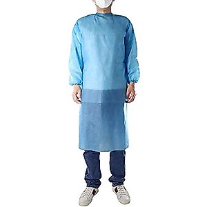 100 Pack LEVEL 1 PP Disposable Isolation Gowns with Elastic Cuff, Latex-Free, Non-Woven, Fluid Resistant, Dental, Medical, Hospital, Industries, ONE SIZE FITS ALL (100 PCS=10 Bags)