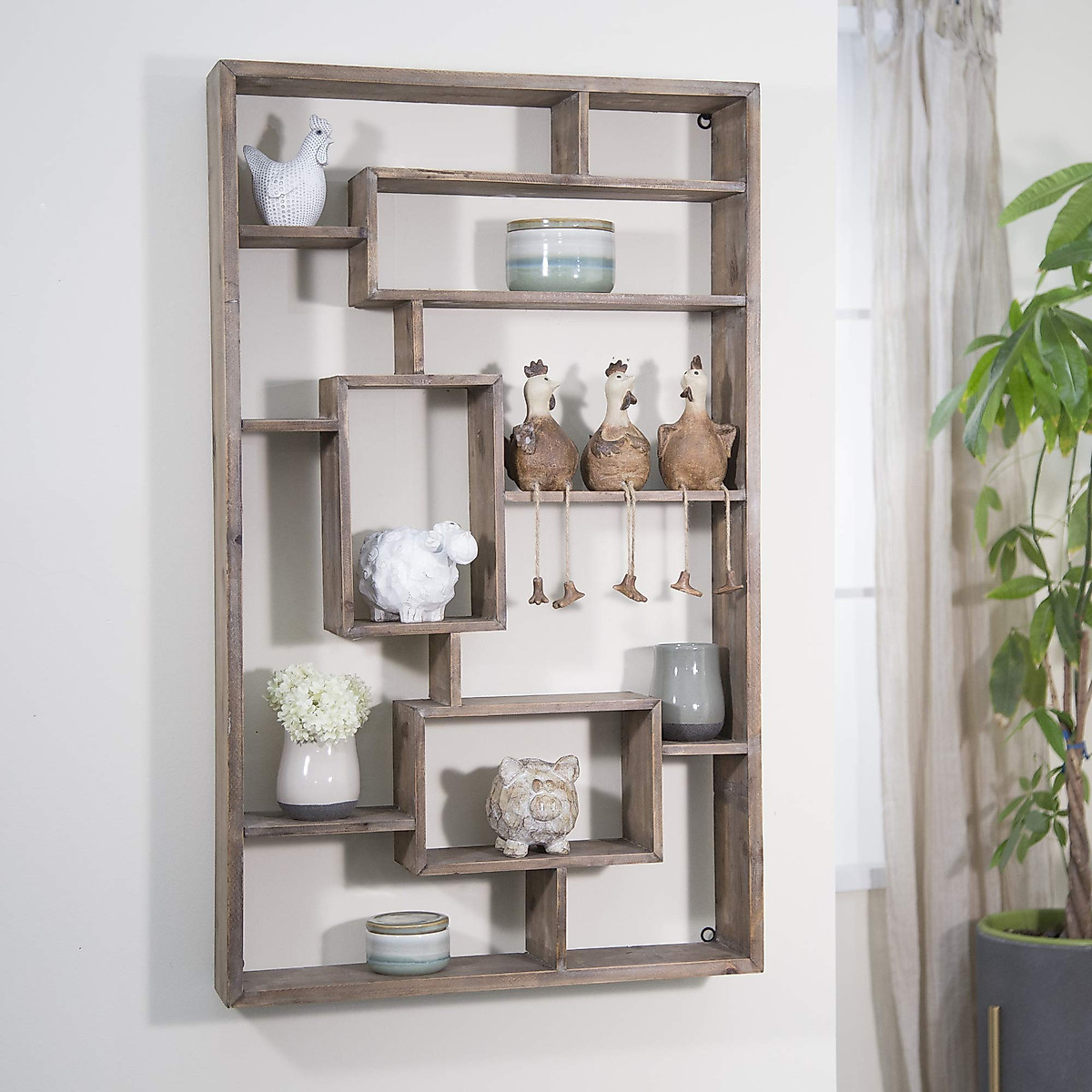 Sagebrook Home Wooden Geometric Wall Shelf
