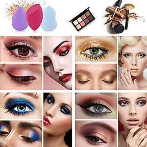 Makeup Sponges Blender Set Beauty Foundation Blending Egg Stand, Cosmetics Sponge Blender Applicators for Powder Cream or Liquid, 10pcs Beauty sponges and 2pc Makeup Sponges Holders