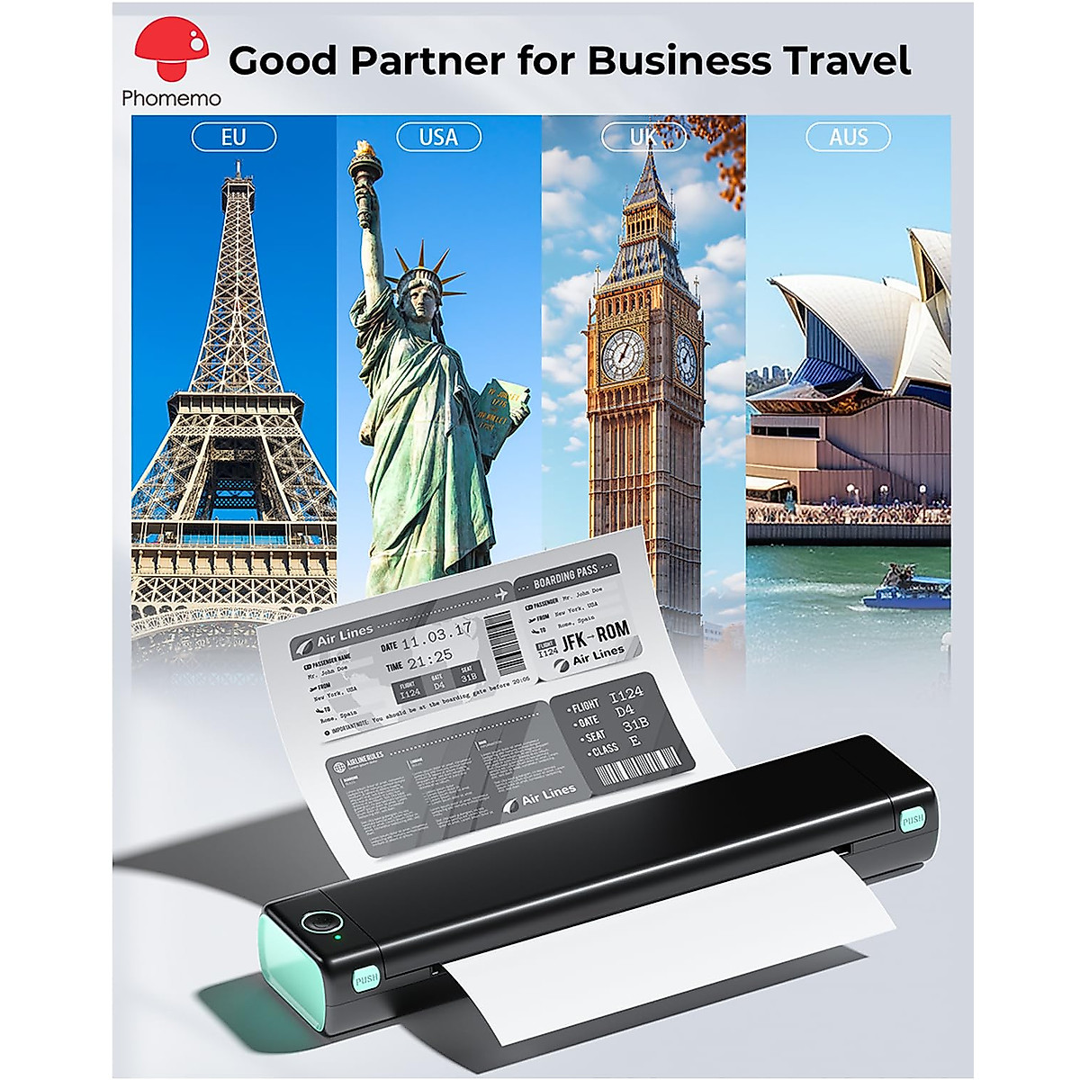 Phomemo Portable Printer Wireless for Travel, [New] M08F-Letter Bluetooth Mobile Printer Support 8.5" X 11" US Letter, No-Ink Thermal Compact Printer, Compatible with Android and iOS Phone & Laptop