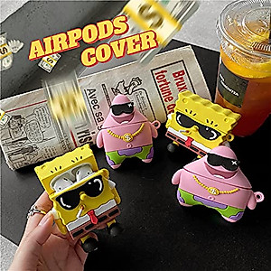 Airpods Case 3D Cute and Funny Anime Characters Cool Spongebob Squarepants and The Rich and Famous Patrick Star Advanced Soft Silicone Airpods Case (2pcs)