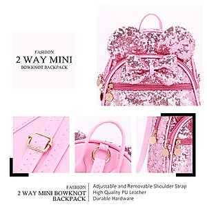 KL928 Girls Bowknot Polka Dot Cute Mini Backpack Small Daypacks Convertible Shoulder Bag Purse for Women (Pink)