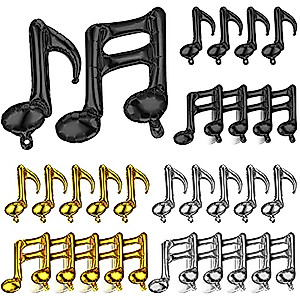 Lenwen 30 Pieces Music Note Foil Mylar Balloons Music Note Aluminum Foil Balloons Music Party Decorations for Music Themed Party Birthday Baby Shower Home Outdoor Party Celebrations, Black Gold Silver
