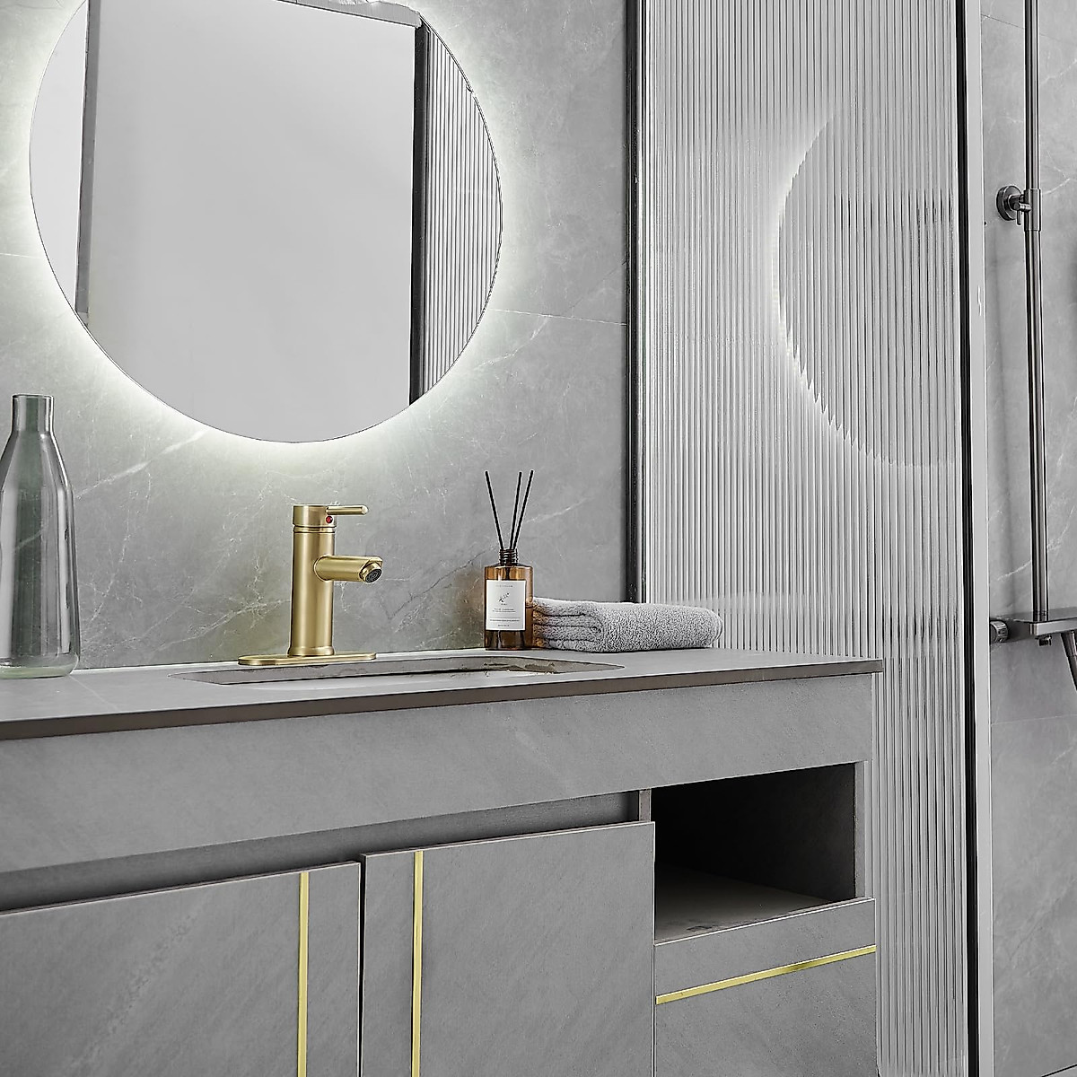 Greenspring Brushed Gold Bathroom Faucet, Bathroom Sink Faucet, Farmhouse Single Handle One Hole Bathroom Faucets with Supply Line with Pop Up Sink Drain Assembly and Water Faucet Supply Lines