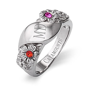 Women's Sterling Silver 2 Stone CZ Birthstone Graduation Class Ring (ring size 5) - Personalized Class Ring for Graduate - Custom Engraved Ring for Her - Graduation Gift - Gifts for Mom