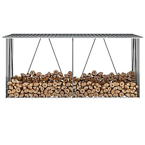 vidaXL Log Storage Shed, Log Holder with Roof, Log Storage Shed, Firewood Rack for Backyard Garden Patio Porch, Brown Galvanized Steel 129.9"
