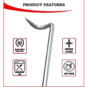 Food Flipper & Turners - Pigtail Flipper - 16 and 12 Inches BBQ Meat Turners - Long & Short 304 Stainless Steel Hook - Meat, Fish, Vegetable Cooking Set - BBQ Accessories - Barbecue Tongs - BBQ Fork