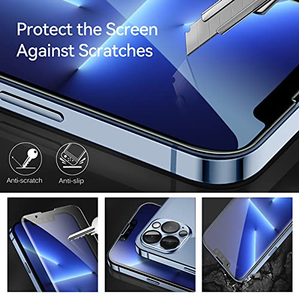 ivoler[4+2Pack]Screen Protector Compatible With iPhone 13 Pro Max 6.7‘’[4 Pack]with [2 Pack] Camera Lens Protector, HD Tempered Glass Film With Align Frame, 9H Hardness, Bubble Free,Scratch Resistant