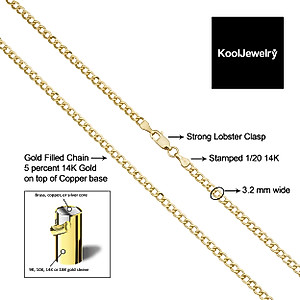 Kooljewelry 14k Yellow Gold Filled 3.2 mm High Polish Miami Cuban Curb Chain Necklace