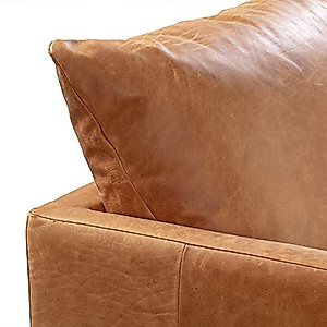 POLY & BARK Girona Leather Couch – 88-Inch Leather Sofa with Tufted Back - Full Grain Leather Couch with Feather-Down Topper On Seating Surfaces – Pure-Aniline Italian Leather – Cognac Tan