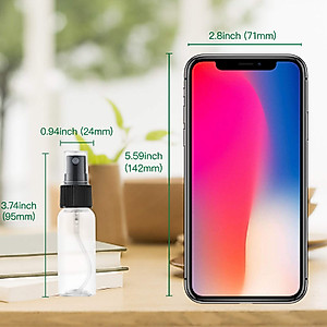 LISAPACK 1oz Small Plastic Spray Bottle (12 Pack) Empty Mini Fine Mist Travel Size Atomizer, Tiny Sprayer for Little Perfume, Water, Cologne, Alcohol, Samples (Clear, 30ml)