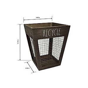 Rae Dunn Mini Waste Basket - Metal and Wood Trash Bin with Decorative Print for Home, Office, Bathroom - Stylish Design for Any Interior Décor