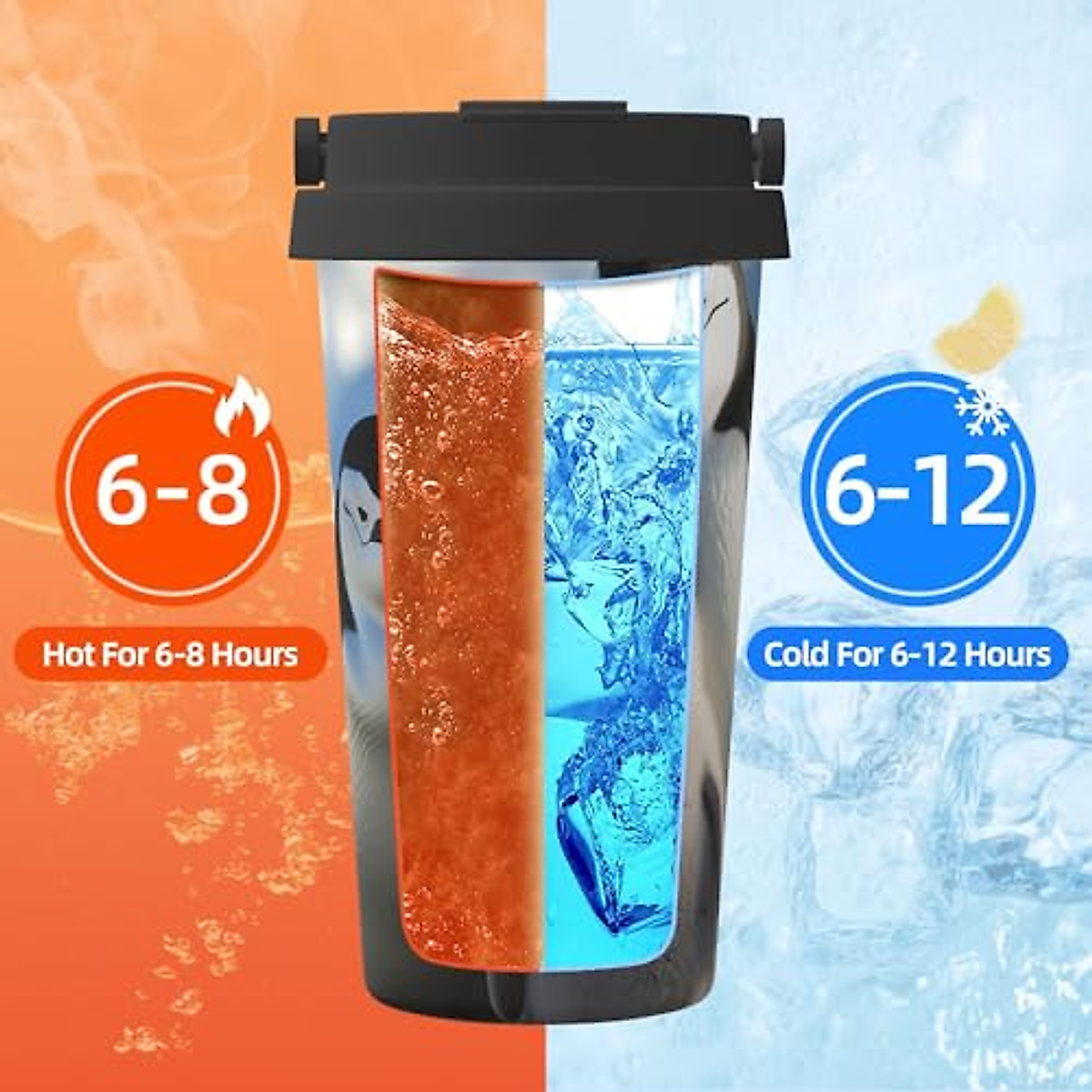 Reusable Coffee Mug with Lid and Handle, Penguin Parents and Chicks Antarctica Large Tumbler for Hot & Cold Drinks 16oz Stainless Steel Insulated Coffee Tumblers Double Wall Vacuum Thermal Cup