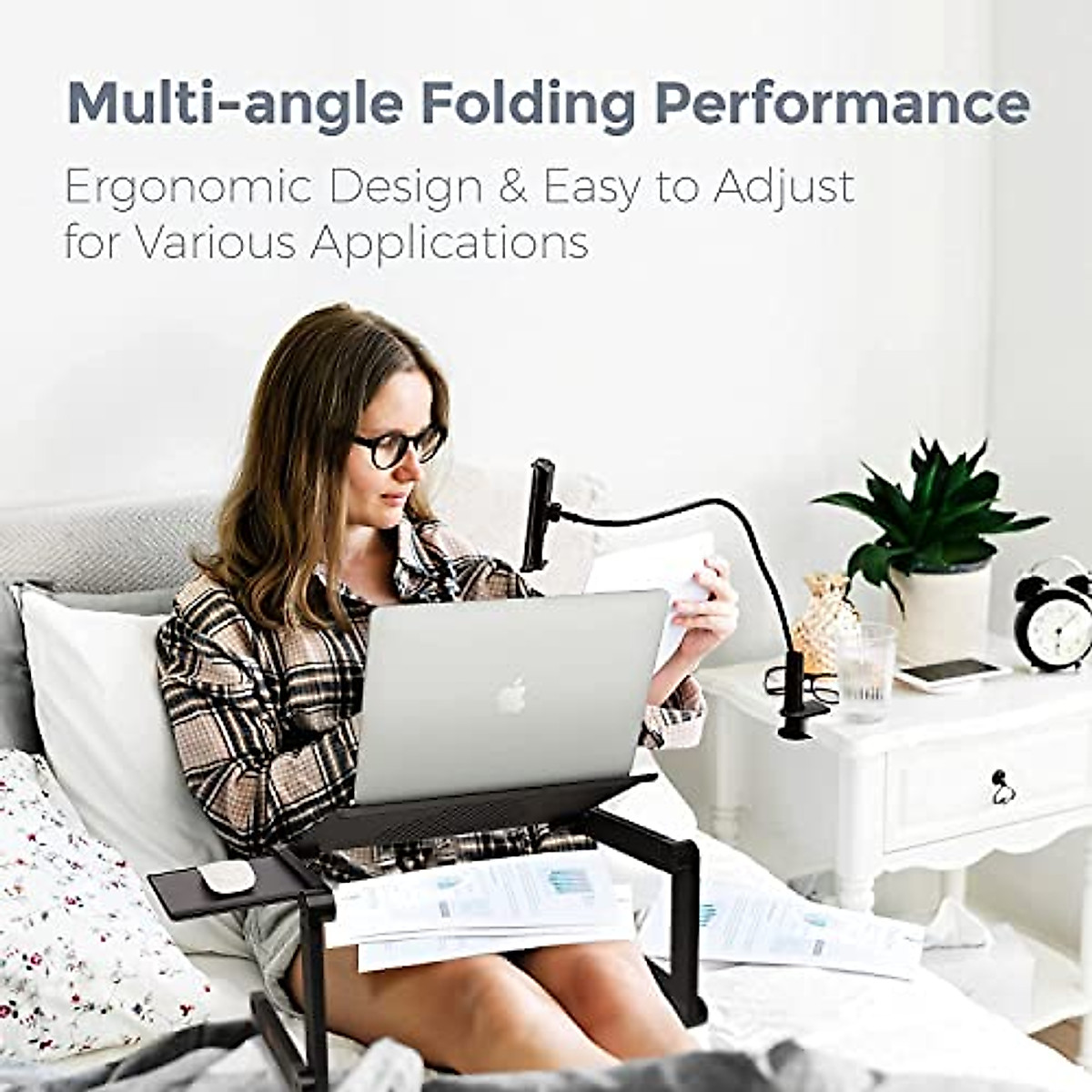 DZHJKIO Laptop Stand for Bed- Portable Laptop Table -Folding Laptop Table - Laptop Stand Adjustable Height with Phone Holder and Mouse Pad Ergonomic Laptop Desk for Couch Computer Riser by Erosso