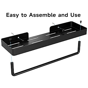 Taaji Bathroom Shelf, Floating Shelves Wall Mounted Set of 2, Stainless Steel 15.7 Inch Bathroom Shelves with Bar, Black