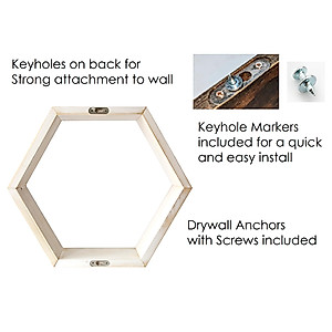 Farm and Posh Large Hexagon Floating Shelves Set of 4 – Honeycomb Shelf, Crystal Display Shelf, Wood Hexagon Wall Shelves, Farmhouse Display Shelves for Hexagon Wall Decor (Dark Walnut)