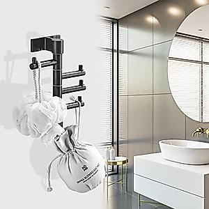 Rotating Coat Hooks for Hanging with 4 Swivel Arms,Multiple Bathroom Wall Mounted Towel Hooks,Heavy Duty Wall Clothes Hooks,Wall Coat Rack Hat Hooks,Shower Sponges Bathrobe Key Holder Hanger (Black)