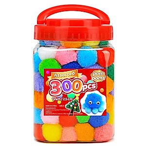 Iooleem Multi-Color Pom Poms, 300pcs 1inch, Pom Poms for Arts and Crafts, Pom Pom Balls, Craft Pom Poms.