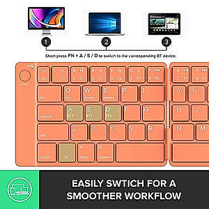 DELUX Wireless Keyboard Mouse Combo with Protective Case: Foldable Bluetooth Keyboard, 2-in-1 Sliding Mouse with Remote Clicker and Laser Pointer
