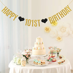 WeBenison Happy 101st Birthday Banner 101 Years Loved/Cheers to 101 Years Birthday Party Decoration Supplies/Gold Glitter
