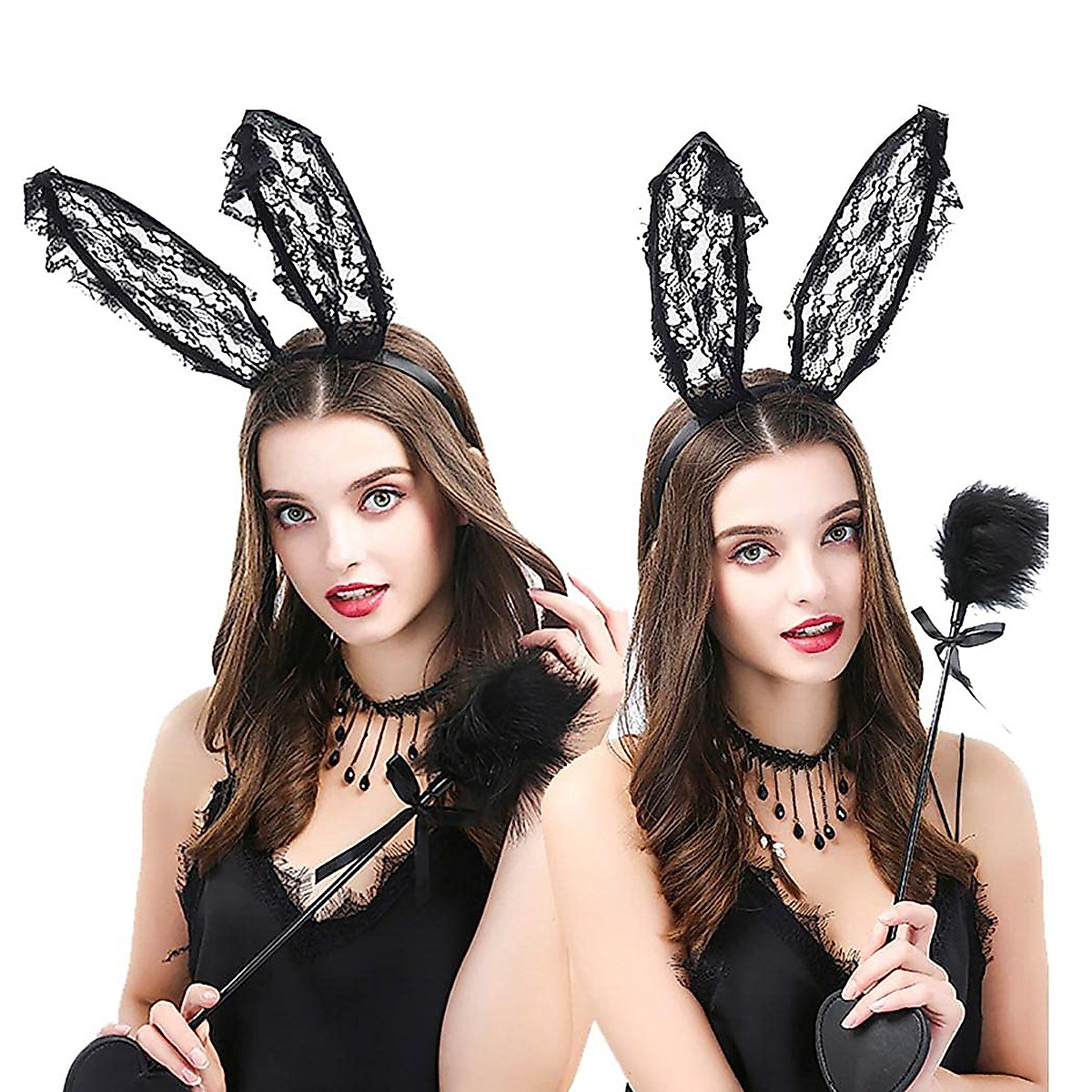 Aceorna Lace Hairband Black Cat Ears Hair Hoop Sexy Bunny Ear Headband Party Decoration Headdress Cosplay Headwear Costume Hair Accessories for Halloween,Christmas,Masquerade,Nightclubs
