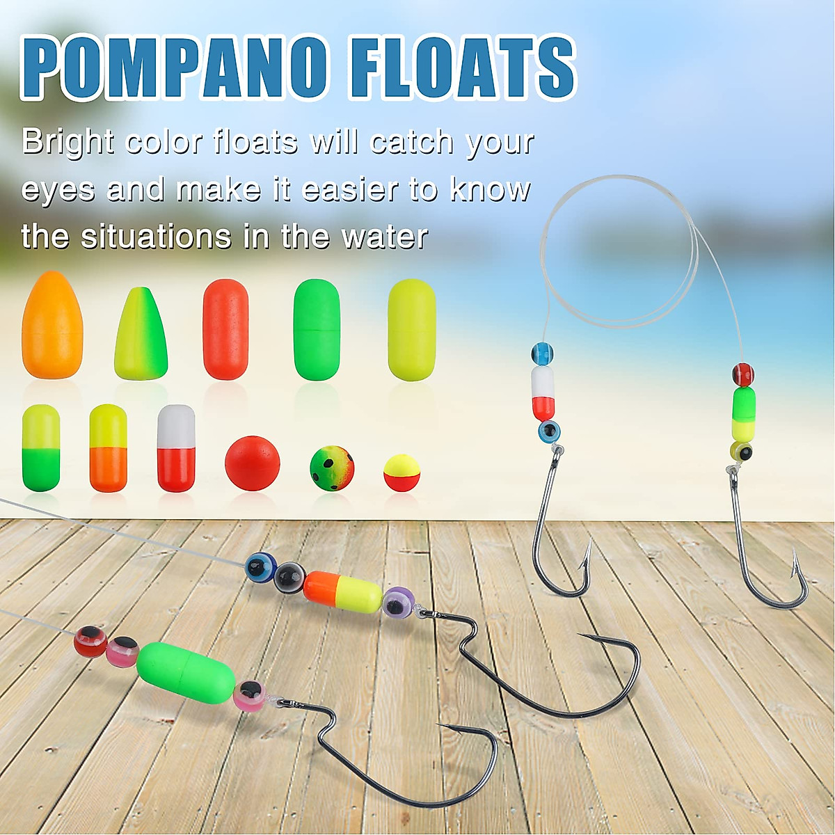 Fishing Foam Floats Pompano Rigs Beads Kit, Snell Floats Pompano Fishing Rigs Making Accessories for Surf Fishing Live Bait Walleye Rig Trout Catfish Walleye 155pcs