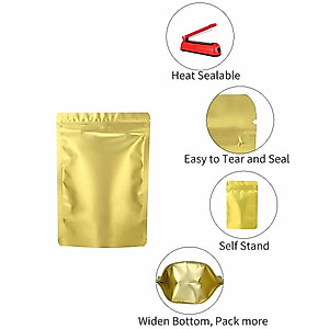 200 Pieces Resealable Mylar Bags(3.3x5.1 inch, Matte Gold), Smell Proof Stand Up Zipper Lock Aluminum Foil Bag, Packaging for Small Businesses, Packaging Bags for Food/Herbs/Nuts Storage…
