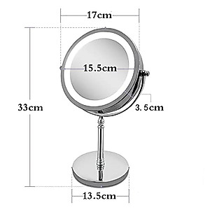 BROHN 7 Inch 10x Magnification Circular Makeup Mirror Dual Sided LED 360 Degree Rotating Cosmetic Mirror Stand Magnifier