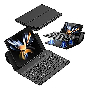 Prudom Wireless Bluetooth Keyboard Flip Leather Travel Carrying Case Cover with Stand for Samsung Galaxy Z Fold 5 / Fold 4/Galaxy Z Fold 3/Google Pixel Fold(Black)
