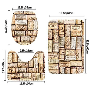 MUKJHOI Bathroom Rugs Sets 3 Piece with Contour Mat and U-Shaped Contour Toilet Mat Absorbent Plush Velvet Bath Mats Non-Slip Bath Rugs Machine Washable 24x16, Retro Wine Cork Pattern