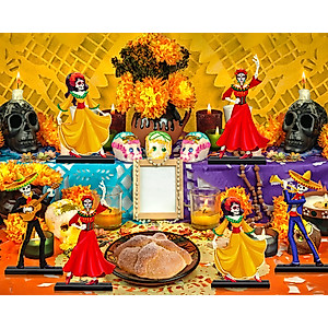 4 Pieces Day of The Dead Table Decorations Wooden Dia De Los Muertos Centerpieces Set Halloween Sign for Mexican Fiesta Carnival Party and Home Party Decorations Supplies