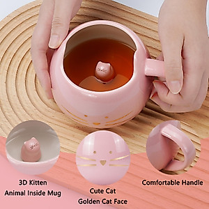 Koolkatkoo Cat Mug Cute Ceramic Coffee Mugs Hidden 3D Animal Inside Mug Novelty Tea Cup Pink Mug for Women Girl Mothers Day Gifts Cat Gifts for Cat Lovers Holiday Christmas Gifts Birthday Gifts 12 oz