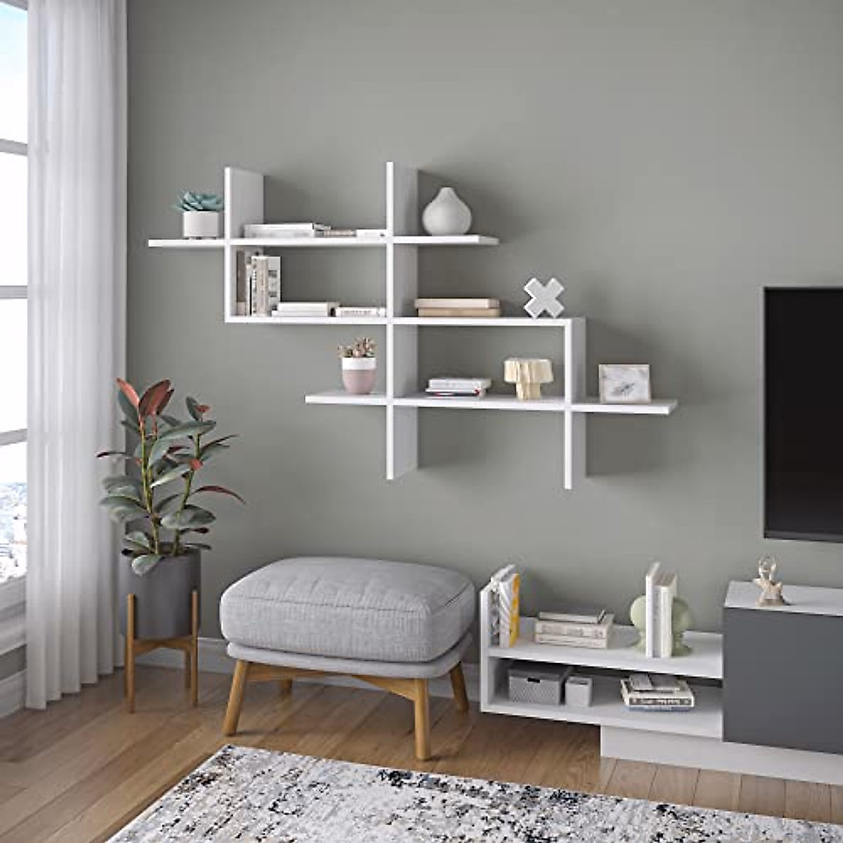 Ada Home Decor Warren Modern White Wall Shelf 32.5'' H x 59'' W x 8.5'' D/Wall Storage/Shelving Unit