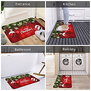 Christmas Bath Mat for Bathroom New Year Ball Fir Branch Red Rugs Shower Mats Memory Foam Rug Non Slip Floor Small Carpet Soft Light Absorbent Washable for Home Hotel Decor 15.7 X 23.6 inch