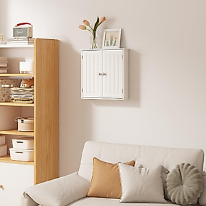 YIJAMLIFE Bathroom Wall Cabinet Over Toilet,Small Medicine Cabinet for Bathroom Laundry Room Kitchen,Space Saver Storage Cabinet with 2 Door Adjustable Shelves White