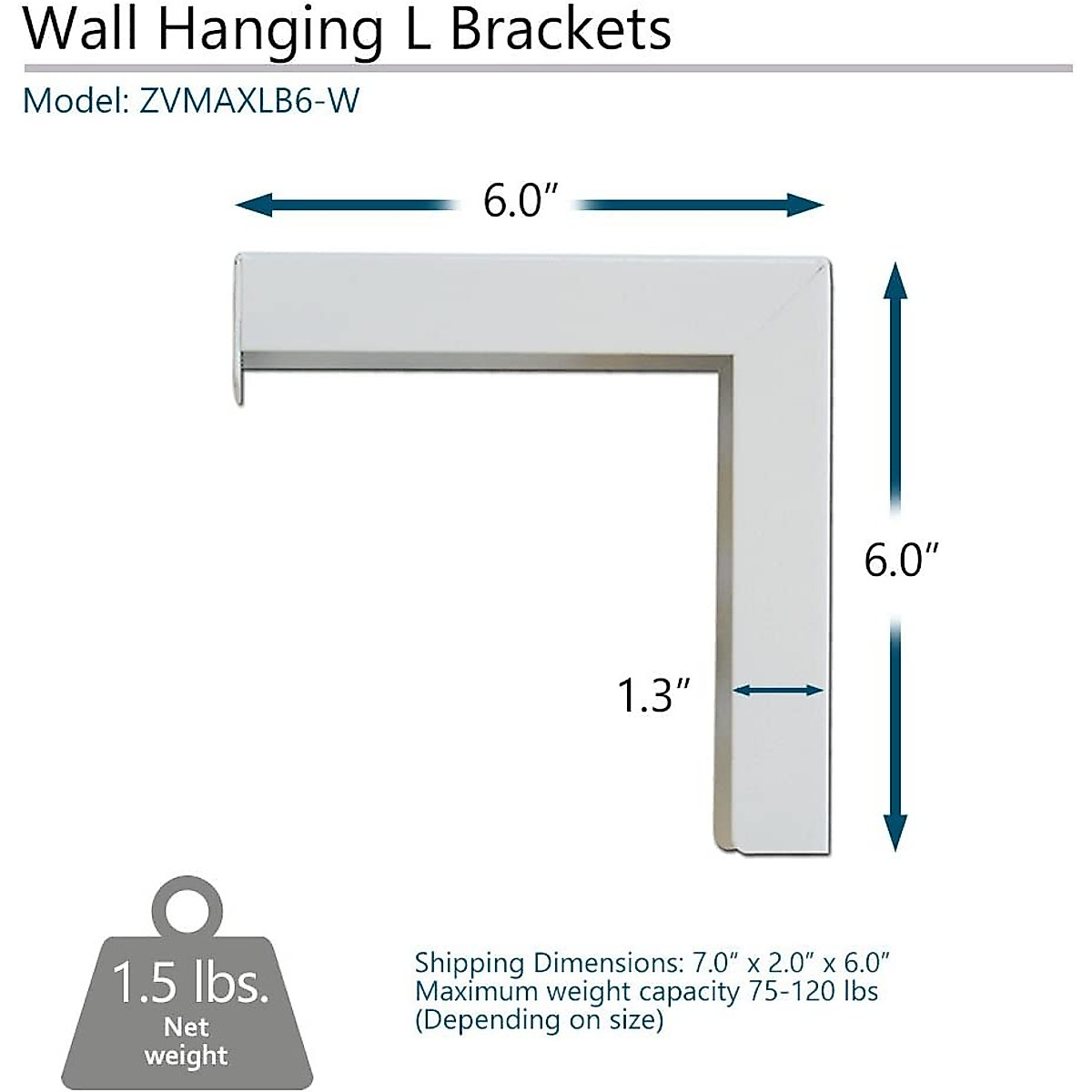 Elite Screens 6" White Projector Screen L-Brackets, Single Metal Welded Construction, Wall or Ceiling Mount - Includes Hooks and Hardware, Model: ZVMAXLB6-W