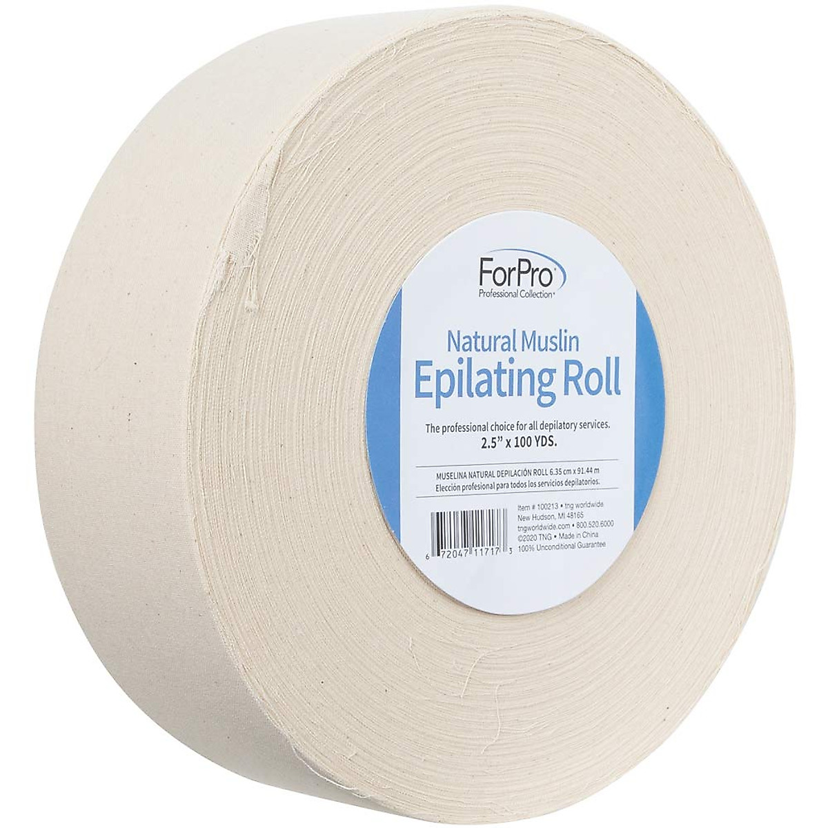 ForPro Premium Natural Muslin Epilating Roll for Body and Facial Hair Removal, Tear-Resistant, Lint-Free, 2.5” W x 100 Yards, Natural
