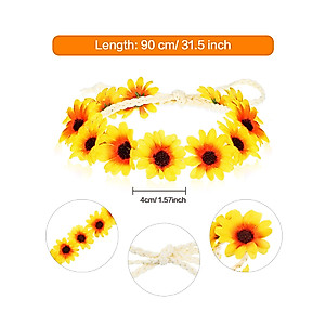 WILLBOND 8 Pieces Sunflower Crown Hair Wreath Daisy Flower Headbands Hippie Headbands Adjustable Floral Bridal Headpiece for Hippie Party Wedding Festivals Photo Props