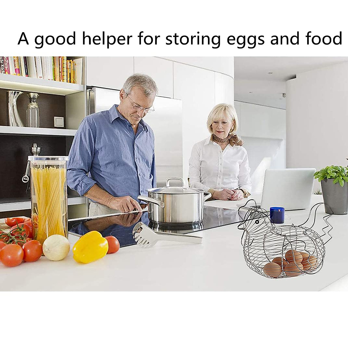 Aebor Chicken Egg Basket Holder Metal Wire Hen Shaped Kitchen Storage Rack, Egg Basket with Handle, Holds 15-20 Eggs, for Kitchen Living Room Home Décor Decoration Storage