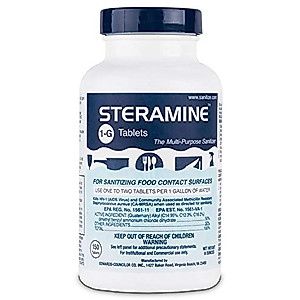 Steramine Quaternary Sanitizing Tablets - 150 Sanitizer Tablets per bottle, 3-Bottles