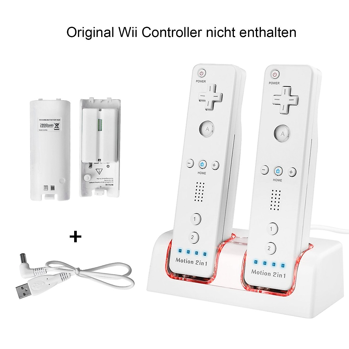 TechKen Dual Charging Station with 2 Rechargeable Batteries for Wii Controllers, Charging Dock for Wii Controllers, Wii Charger Station, Wii Charging Station