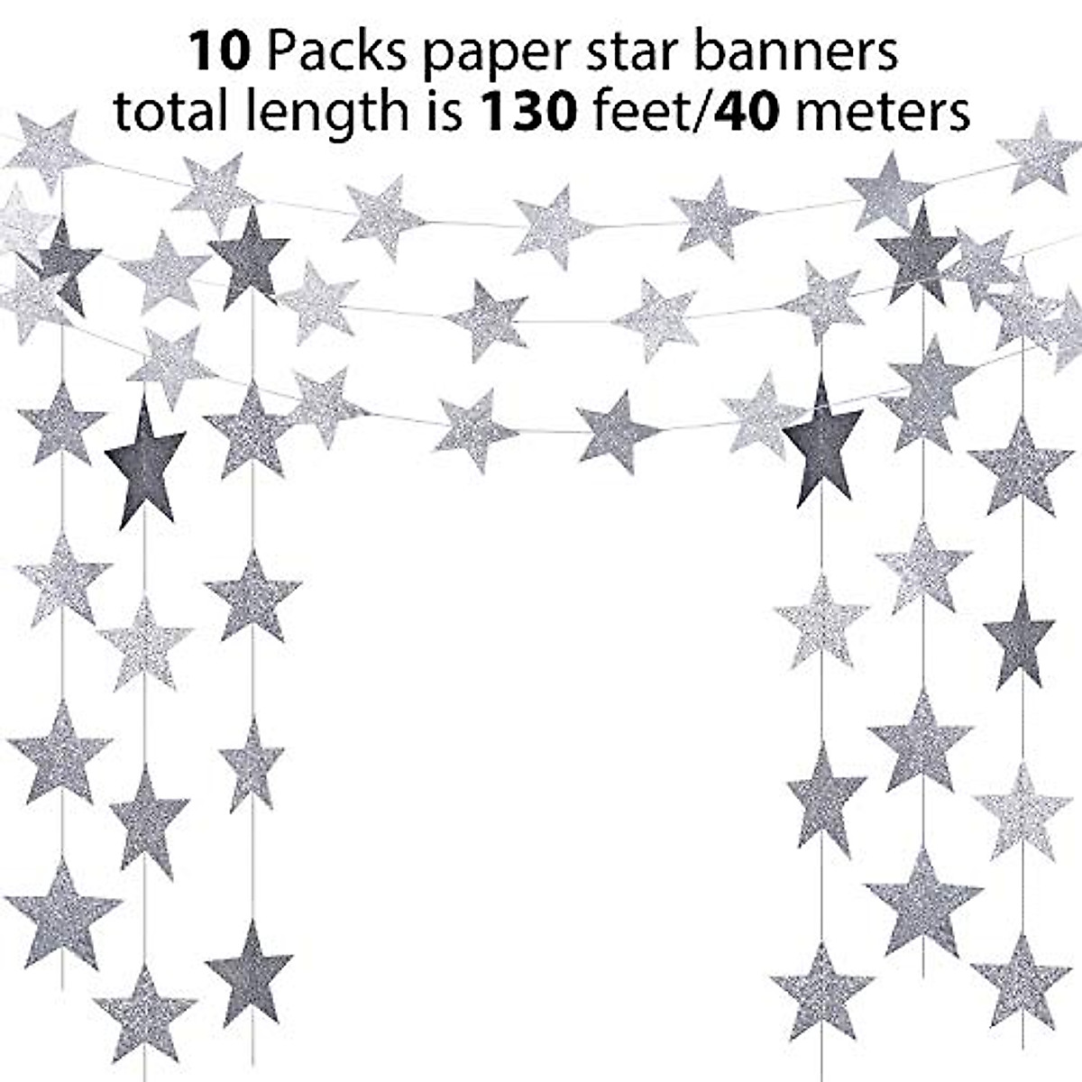 130 Feet Glitter Star Paper Garland Banner Hanging Decoration for Graduation Class of 2022 Congrats Grad Wedding Birthday Festival Party Decoration