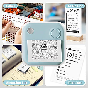 Mini Printer Sticker Thermal Printer with 3 Rolls Paper, Bluetooth Portable Phone Printer,Study Printer for Pictures, Photos, Journals, DIY, Compatible with Phone & Tablet…