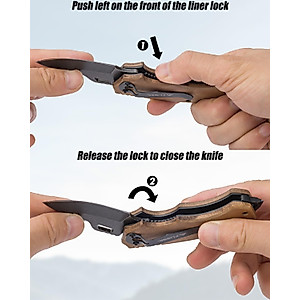 FLISSA Mini Folding Pocket Knife, 2.5-Inch Stainless Steel Drop Point Blade, EDC Pocket, Knives for Men with Bottle Opener and Glass Breaker (Brown), Good Merry Christmas Gift