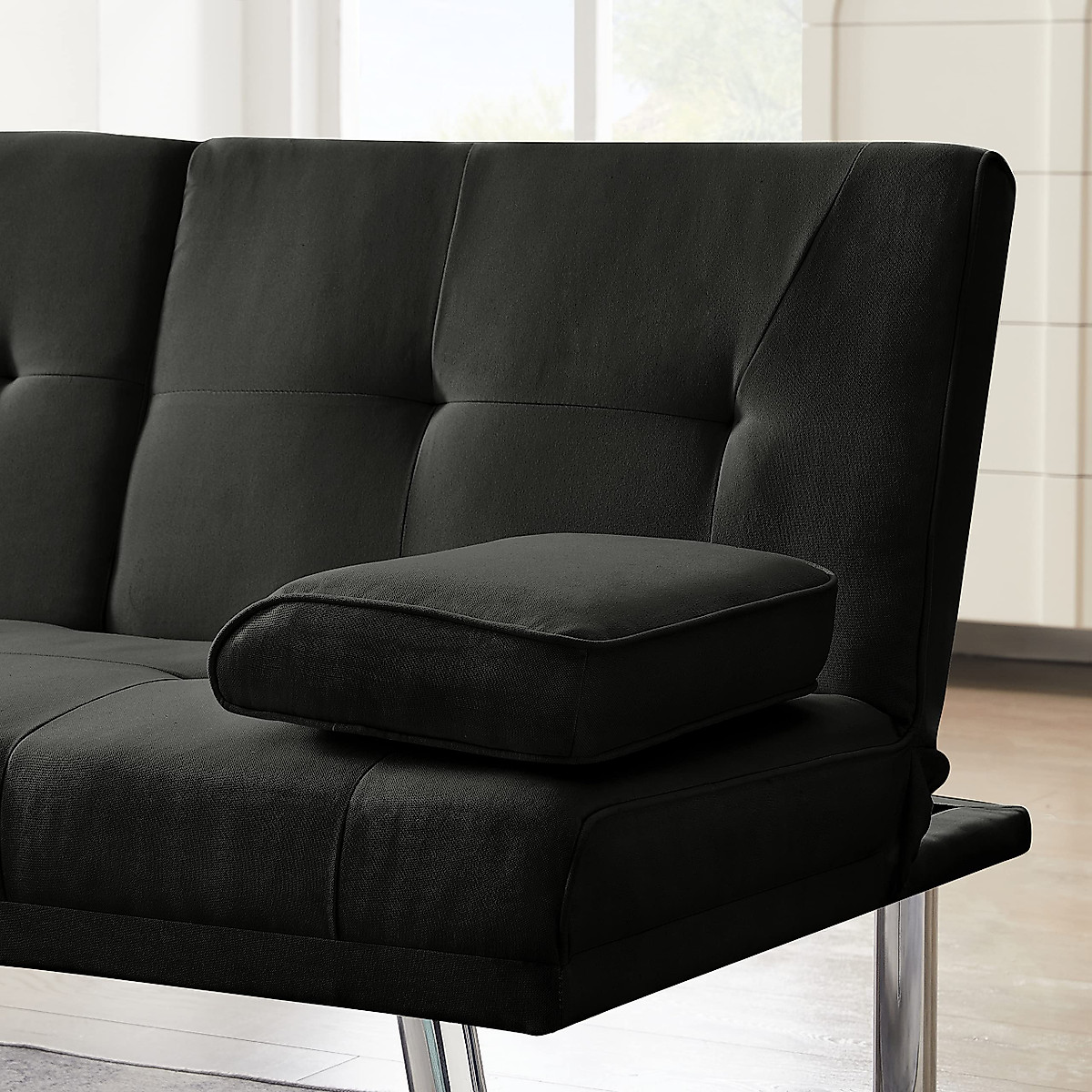 Eafurn Upholstered Futon Sofa Bed with Mattress and Frame, Convertible Loveseat Lounge Couch Daybed,Folding Love Seat w/Adjustable Backrest,Small Tufted Sofa & Couches for for Overnight Guest